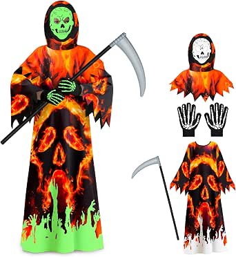 Amazon.com: MaciRept Halloween Grim Reaper Costume For Kids Boys Glow ...