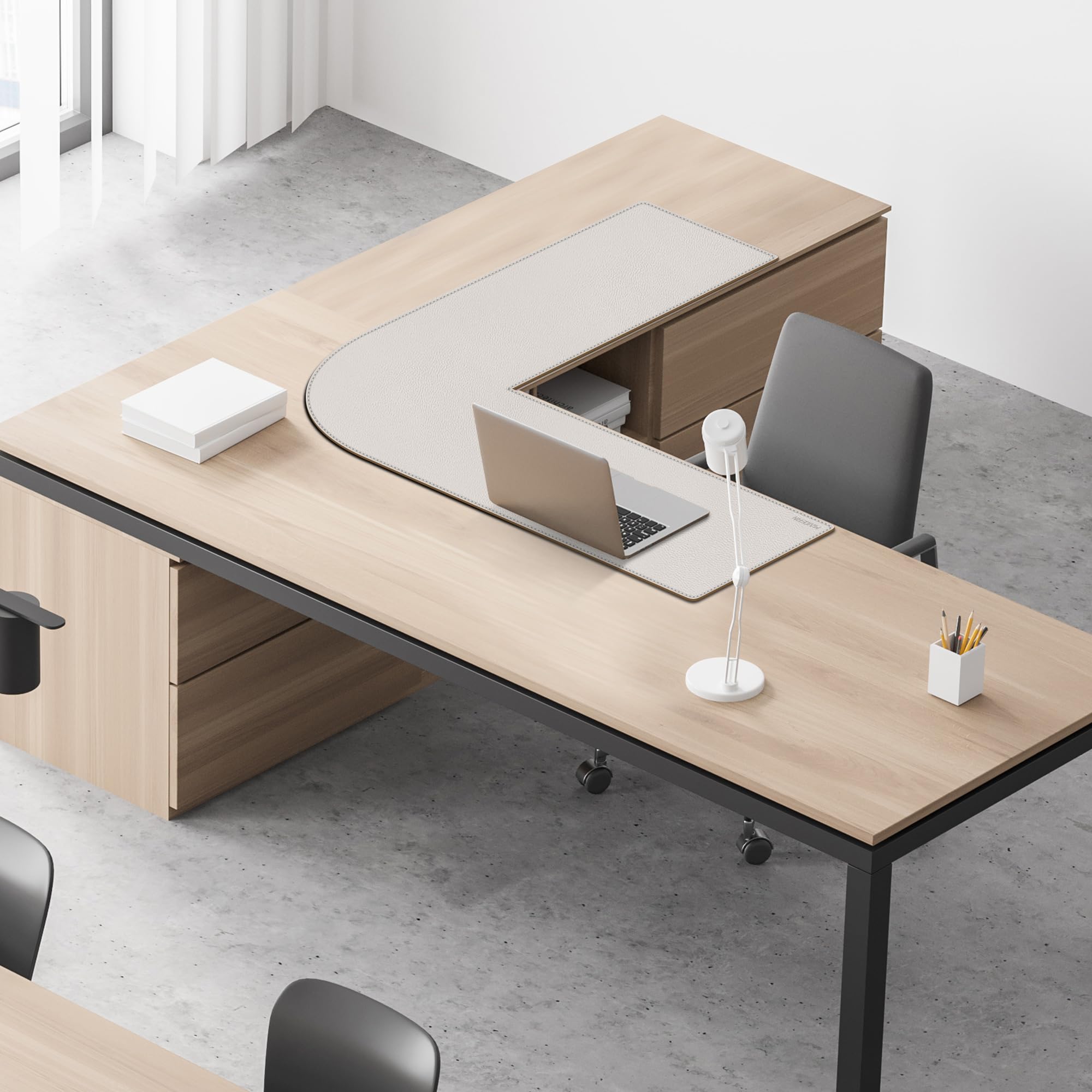 MAIDERN 40 Inch L Shaped Corner Desk Mat, Cork & Leather Dual Sided ...