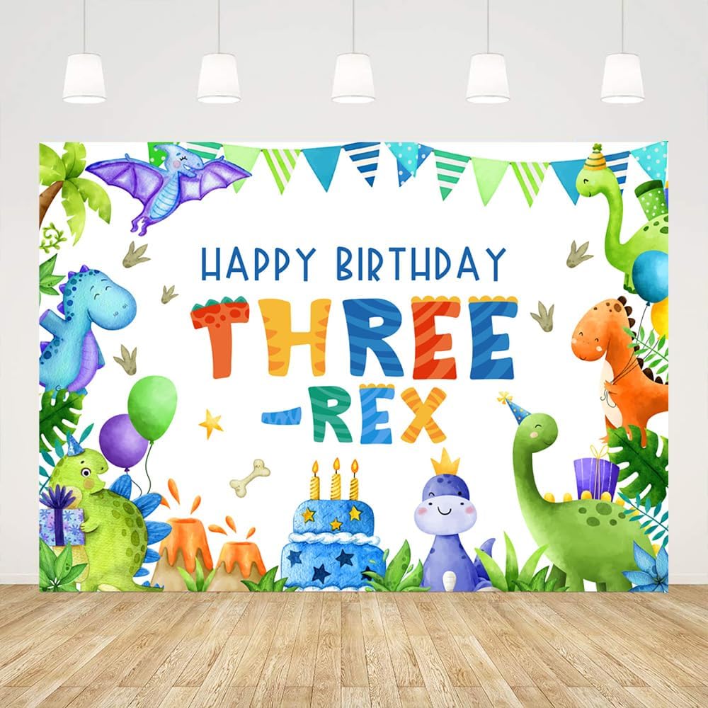 Amazon.com : Ticuenicoa Dinosaur Three-rex Birthday Backdrop for Boy ...