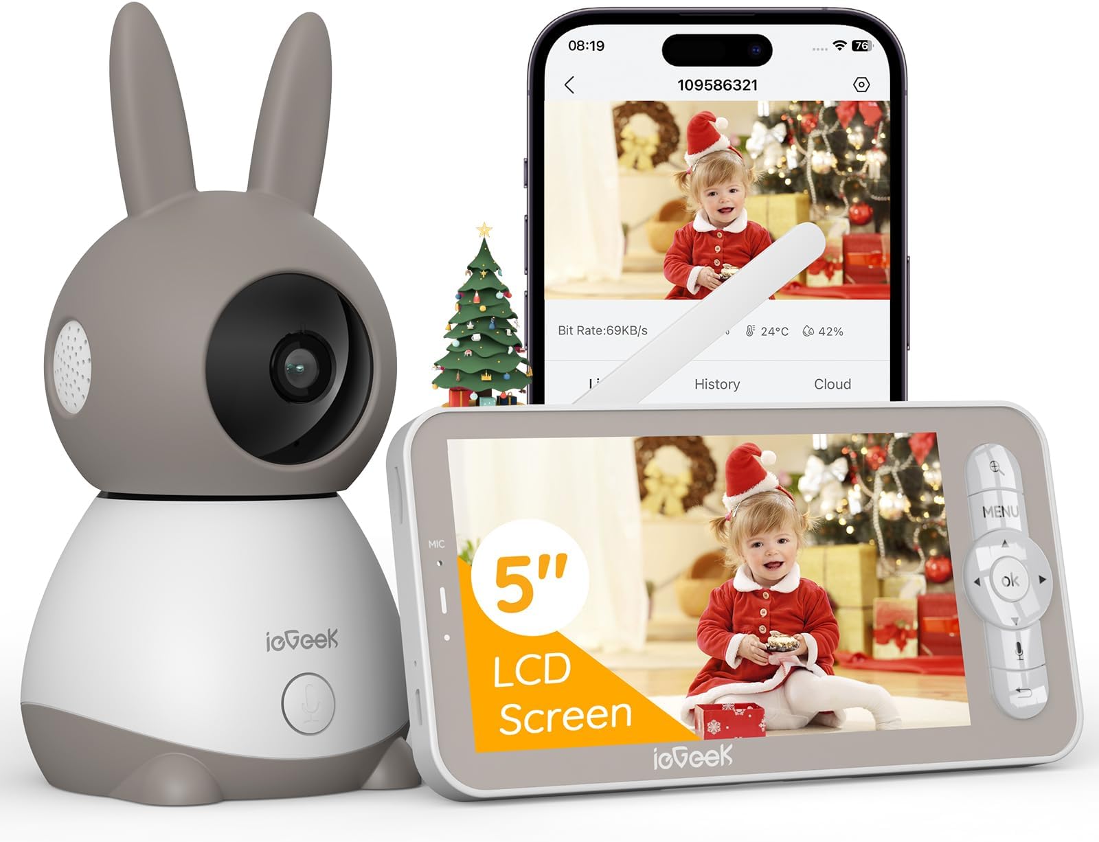 ieGeek 2K Baby Monitor (Moniteur Bébé), 360° AI & Cry Detection Video ...