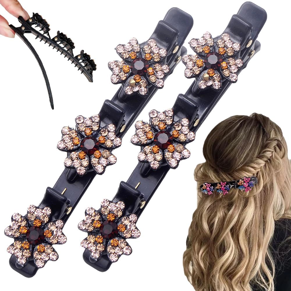 Amazon.com : 4PCS Sparkling Crystal Stone Braided Hair Clips ...