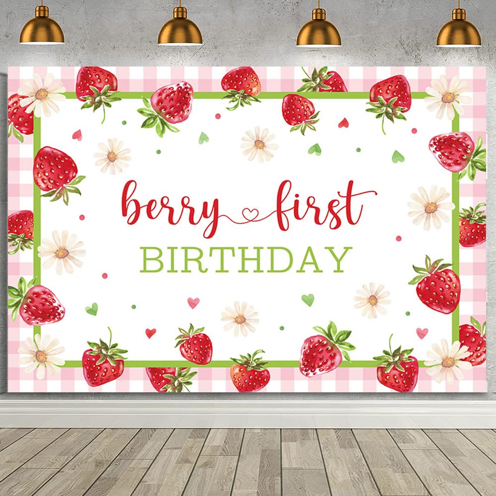 Amazon.com : MEHOFOND 7x5ft Berry First Birthday Backdrop Strawberry ...