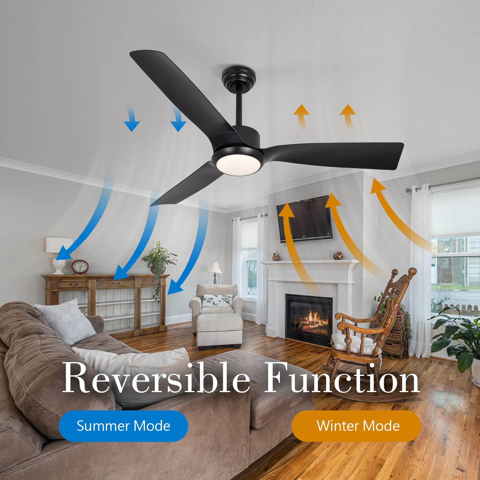 VACILL Black Ceiling Fan with Lights and Remote 52" for Outdoor/Indoor ...