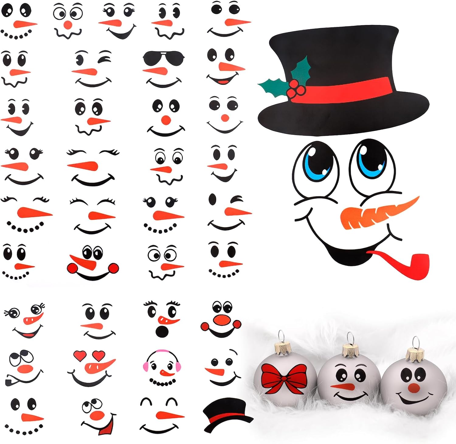 Amazon.com: Christmas Snowman Face Stickers for Crafts, 42 Pcs ...