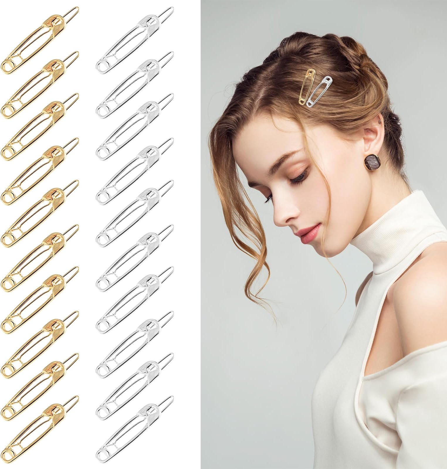 Amazon.com : 15 Pcs Hair Pins Hair Clips Alloy Safety Pin Shape Hairpin ...