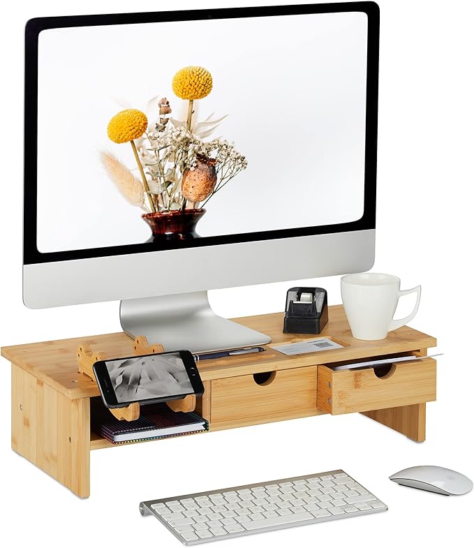 Amazon.com: Relaxdays Bamboo Monitor Stand, 4 Shelves, Screen Raiser ...
