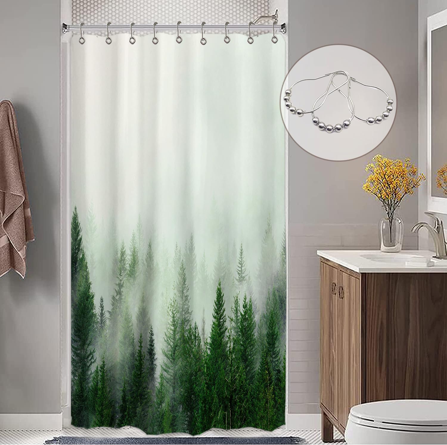Amazon.com: ORTIGIA Green Misty Forest Shower Curtains,Nature and ...