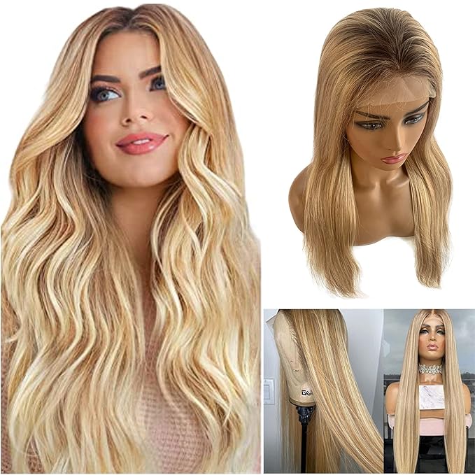 Amazon.com : Ombre Lace Front Wig Human Hair 32 Inch Highlight Long ...