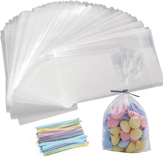 Cellophane Bags 100 Pcs 6x10 inch, Tikplus Small Plastic Gift Bags with ...