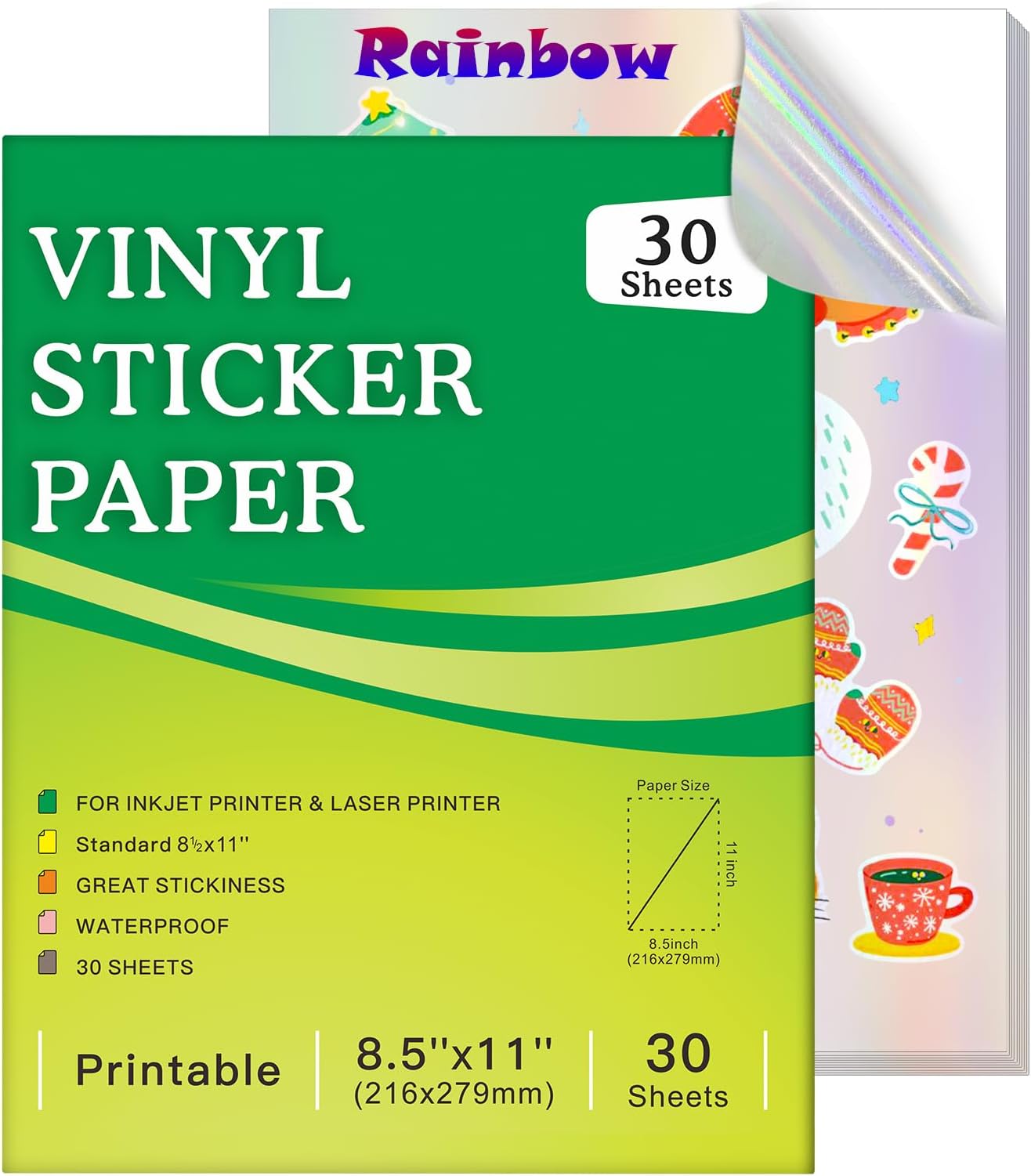 Amazon.com : 30 Sheets Premium Holographic Printable Vinyl Sticker ...