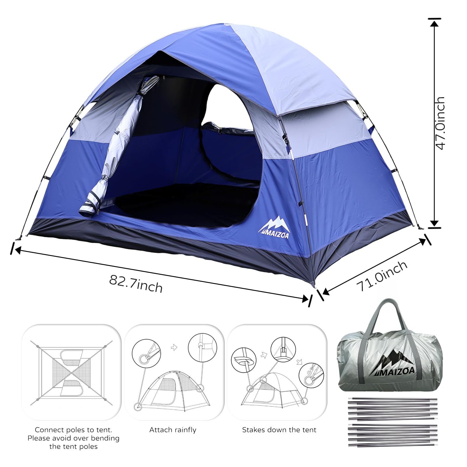 MAIZOA 4 Person Camping Tent, Camping Tents - Waterproof Portable ...