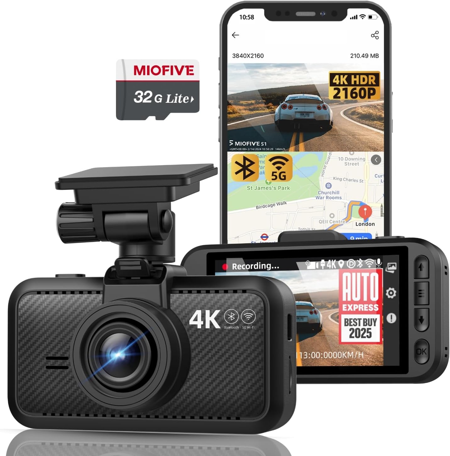 Dash Cam Front with 32G SD Card, Miofive 4K/2160P Car Driving Recorder ...
