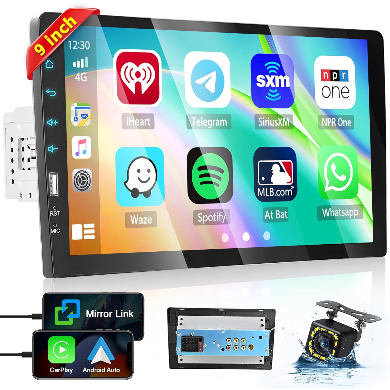 Hikity 9 Inch Single Din Car Stereo Carplay Android Auto Radio, Car ...