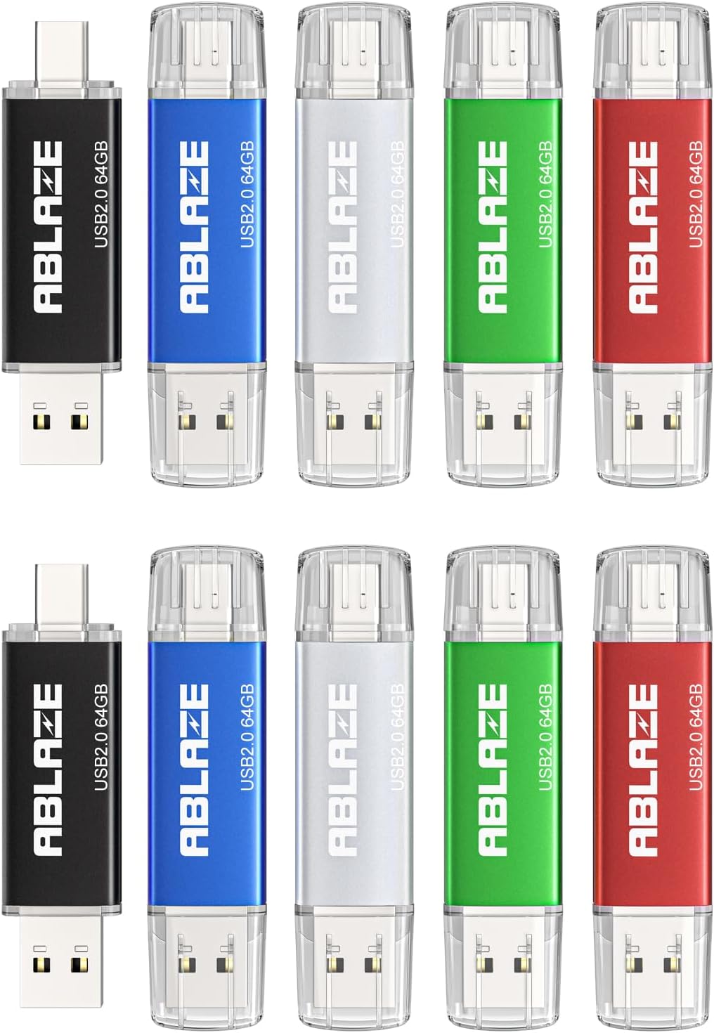 Amazon.com: ABLAZE 64GB Type C Flash Drive 10 Pack, Dual USB 2.0+USB C ...