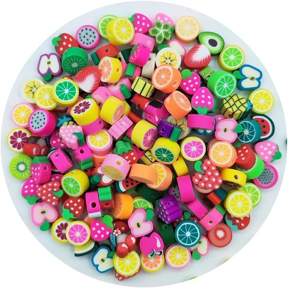Amazon.com: ANSGGB 200pcs Fruit Polymer Clay Beads, Mixed Fruits Charm ...