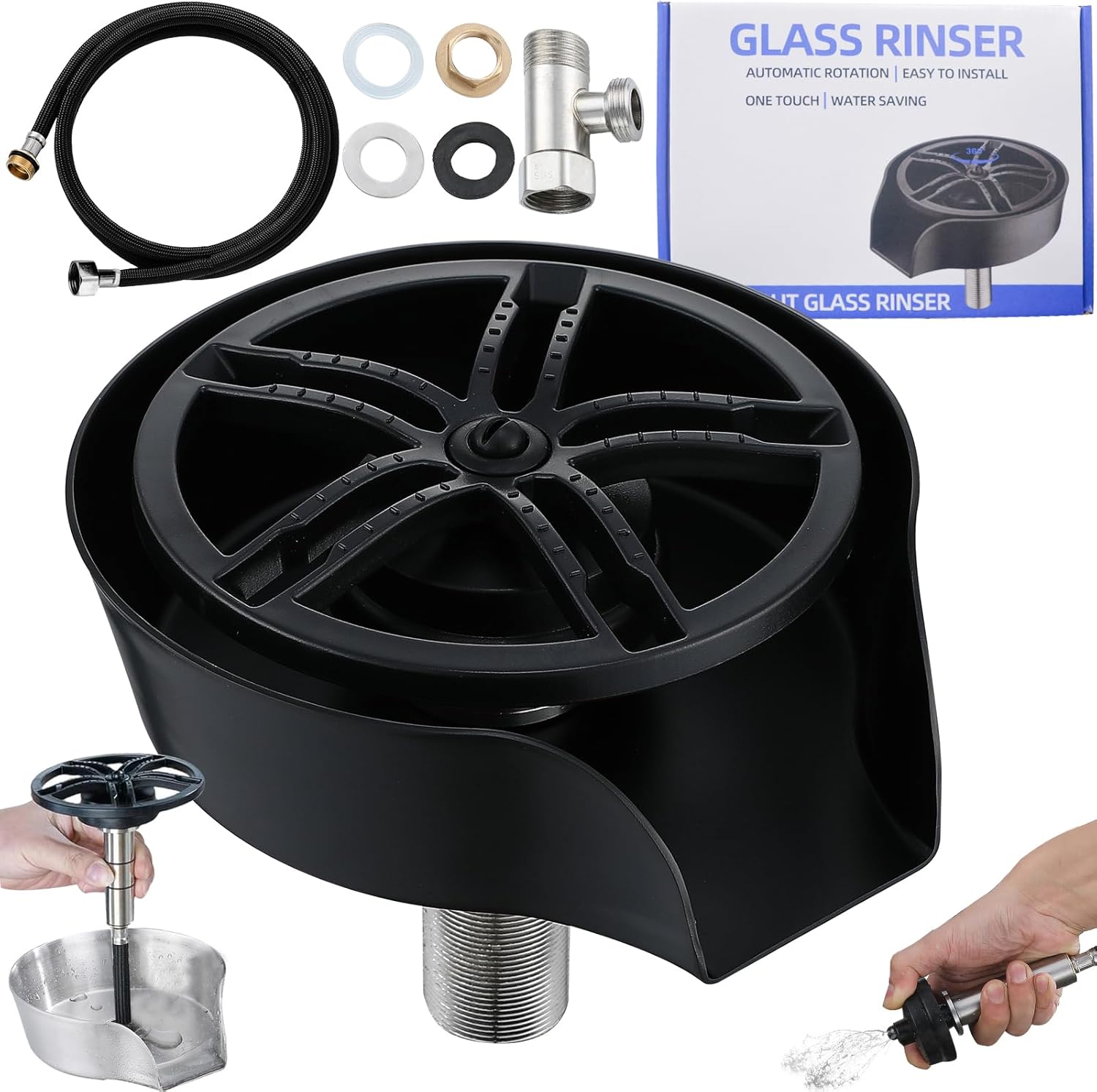 Amazon.com: Glass Rinser and Cup Washer for Sink, 360° Rotating Spray ...