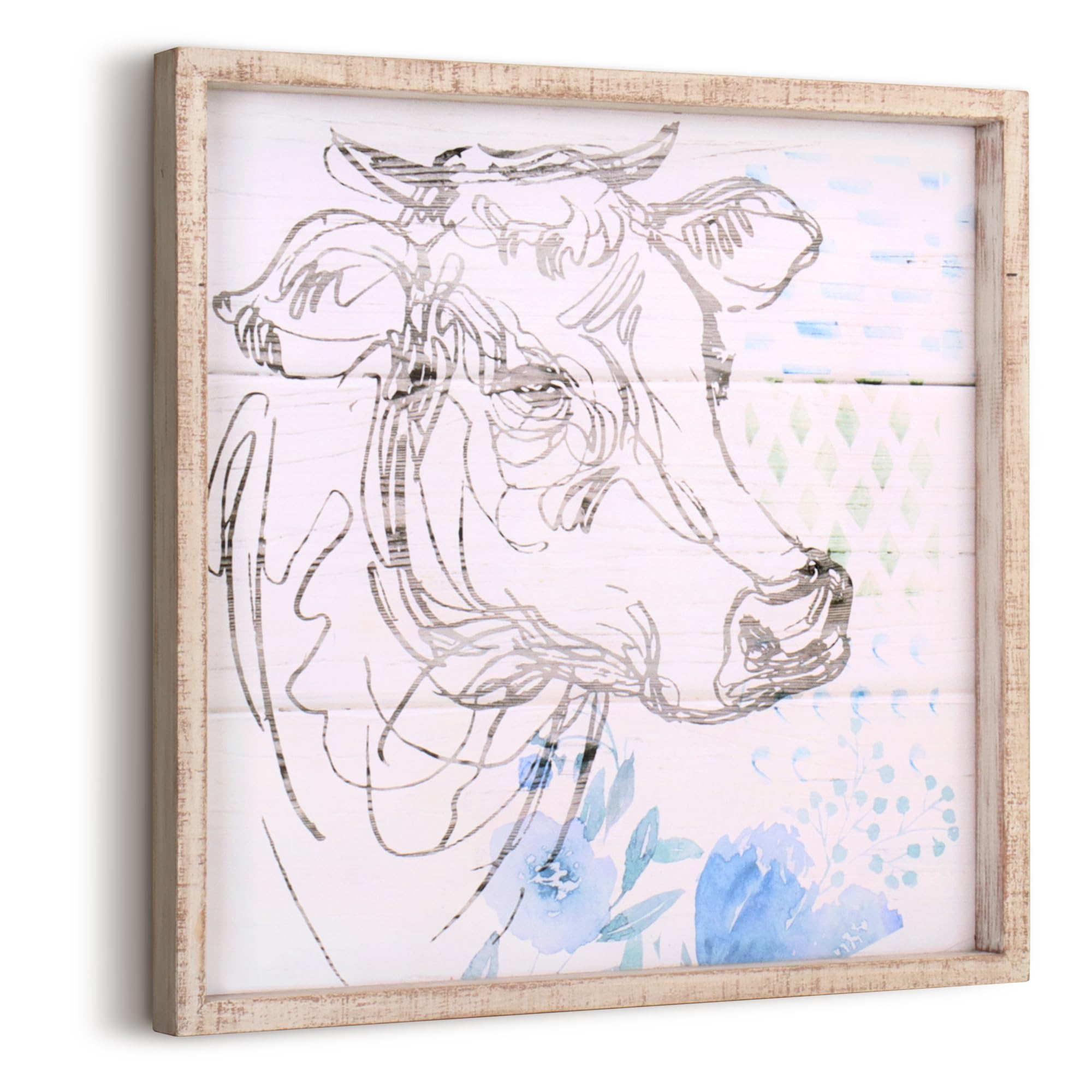SELEAD Cow Picture Wall Decor - Square Wooden Framed Cattle Painting ...