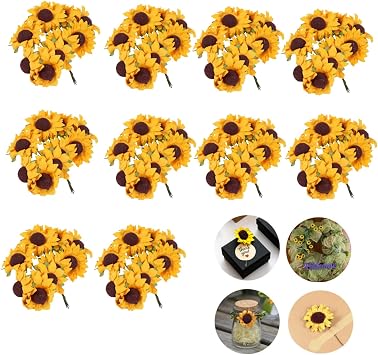 Amazon.com: 100 pcs Mini Dark Yellow Sunflowers, 1.2" Tiny Fake Flowers ...