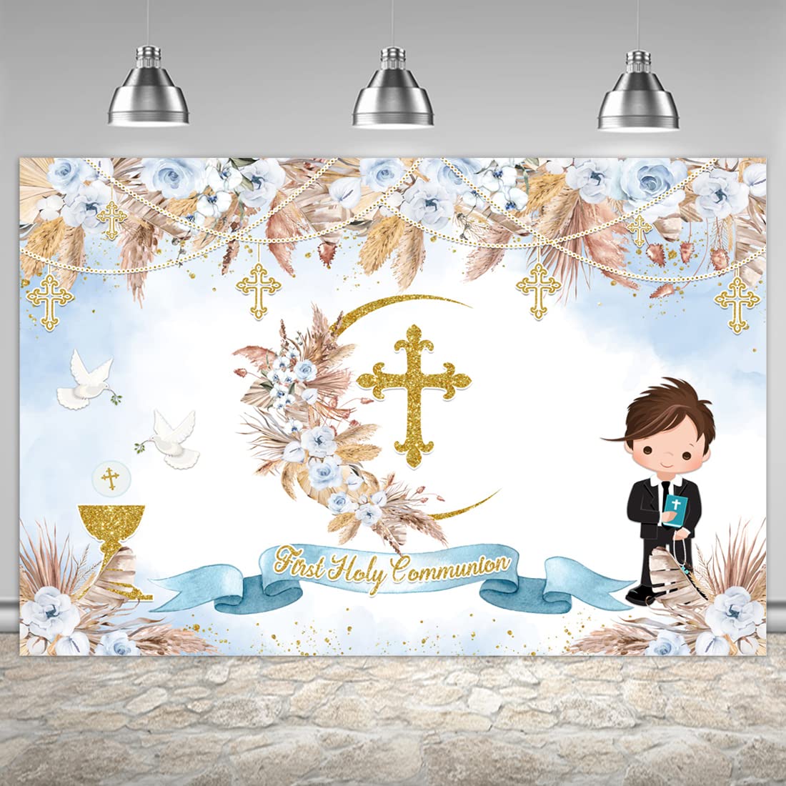Buy Wollmix 6x4ft First Holy Communion Backdrop for Boy Kids Mi Primera ...