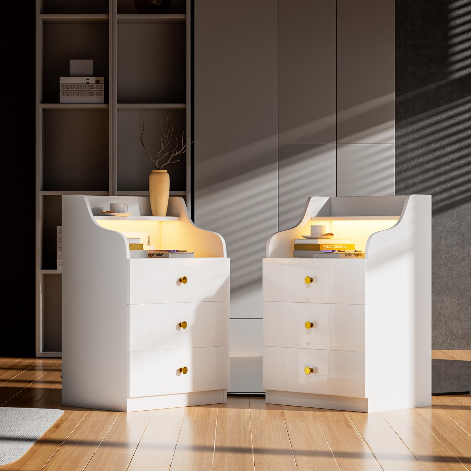 Amazon.com: YILQQPER Nightstands Set of 2 with LED Light, Charging ...