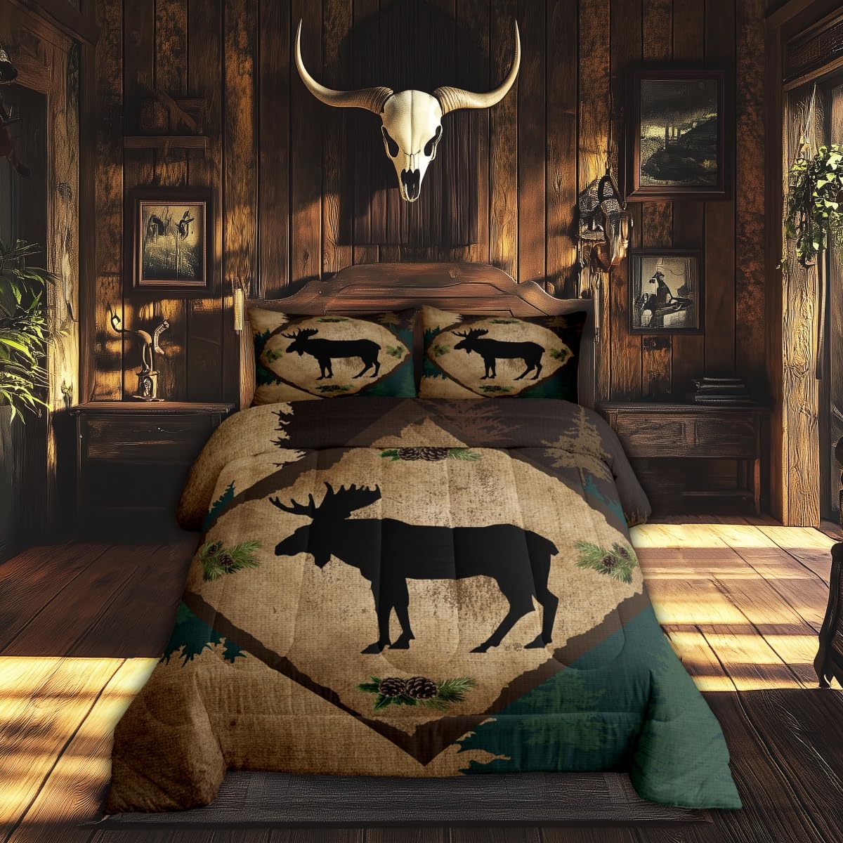 Amazon.com: Homewish Lodge Cabin Comforter Set Queen Size 3 Pcs Wild ...