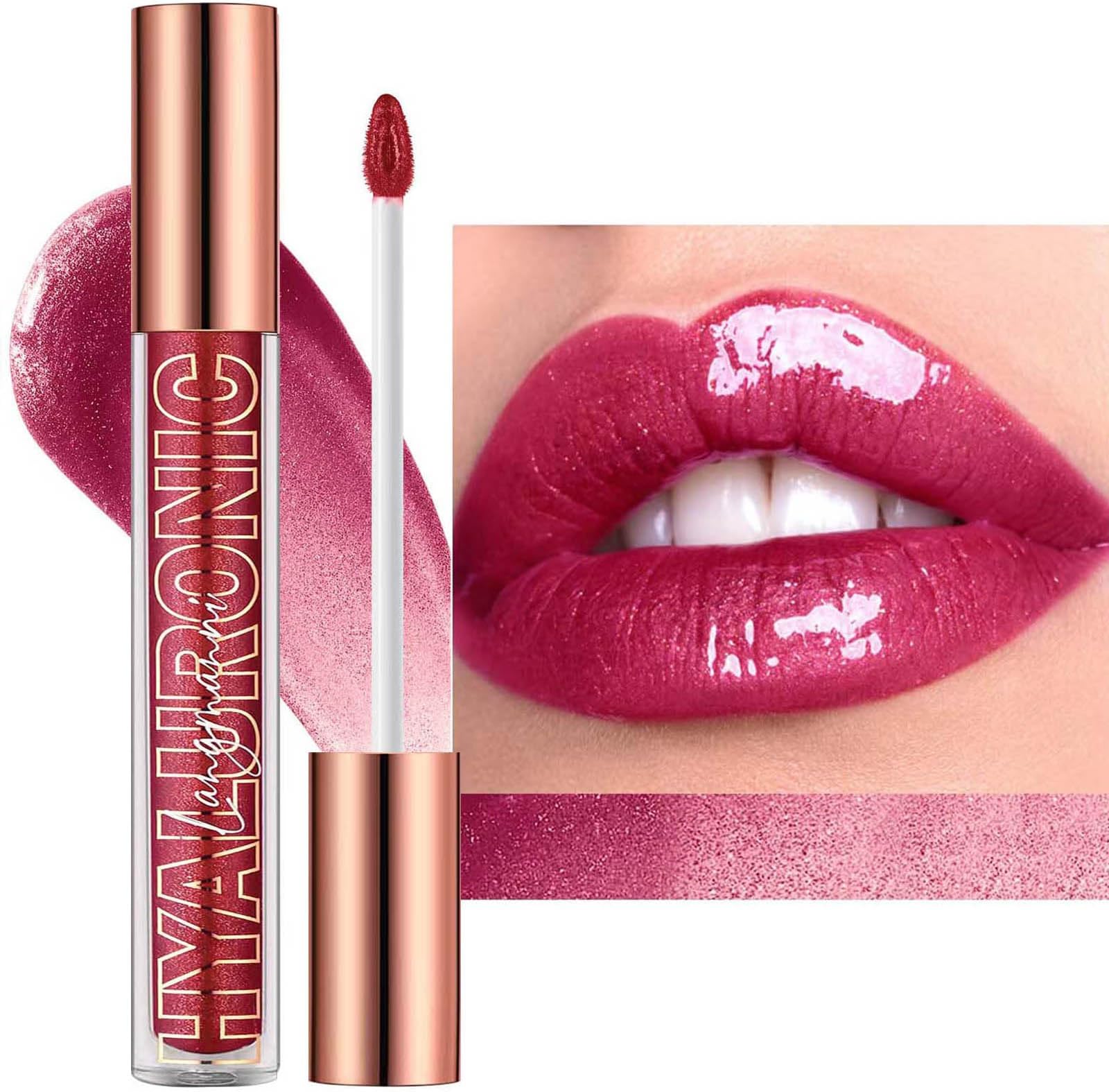 Amazon.com : Rose Red Lip Gloss Lip Plumper Gloss Tinted Glitter ...