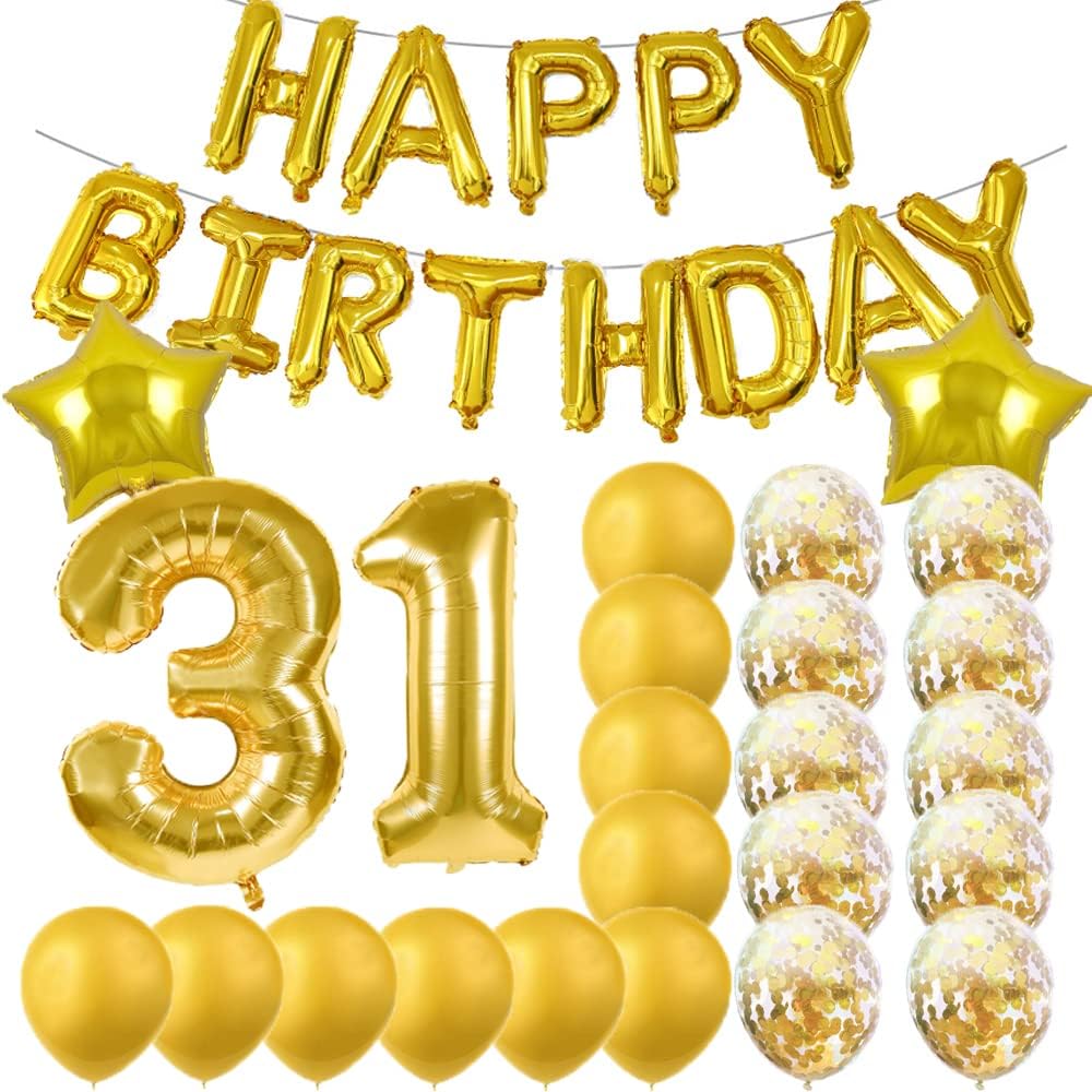 Sweet 31th Birthday Decorations Party Supplies,Gold Number 31 Balloons ...