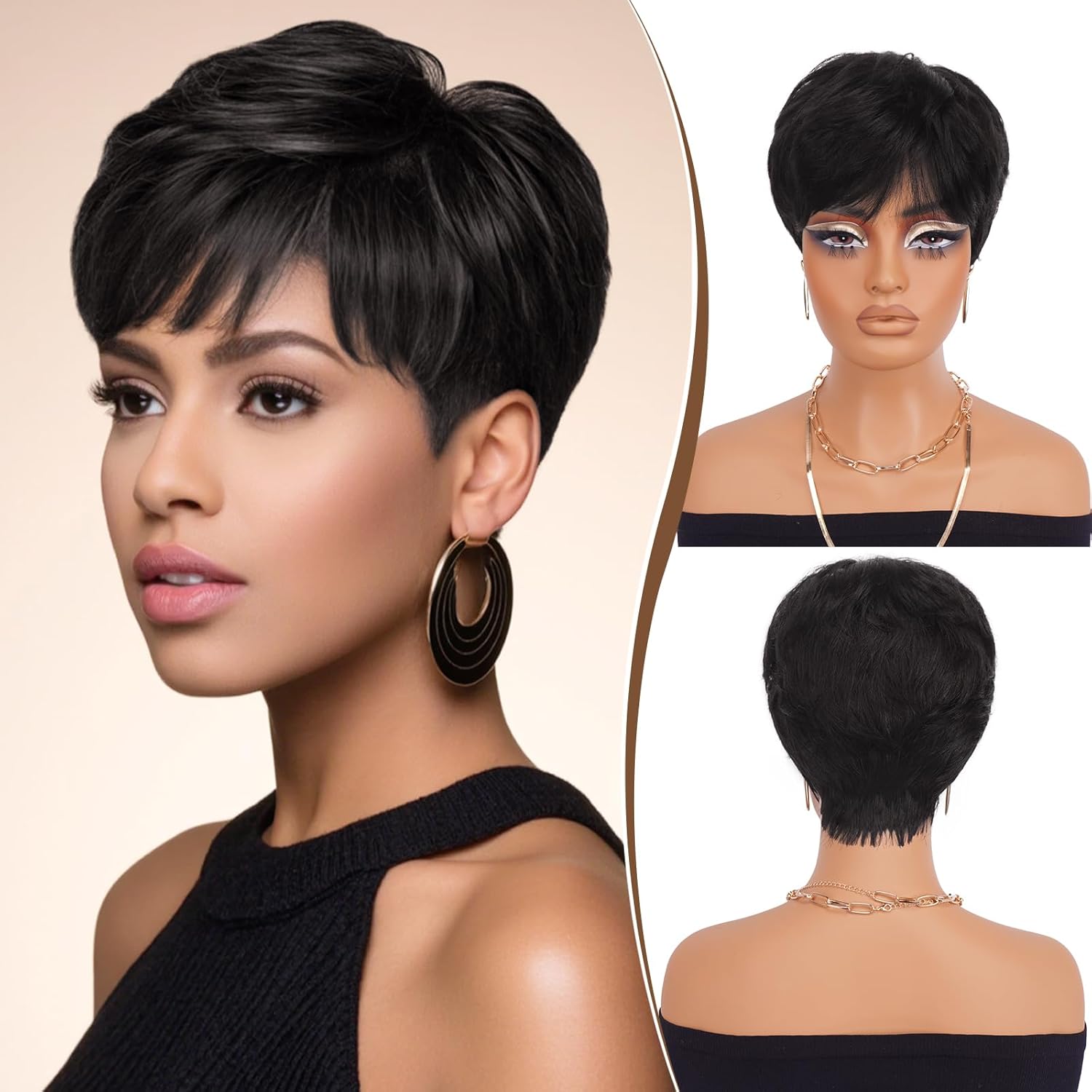 RUWISS Pixie Cut Perruque de Vrais Cheveux Naturels à Court Historique ...