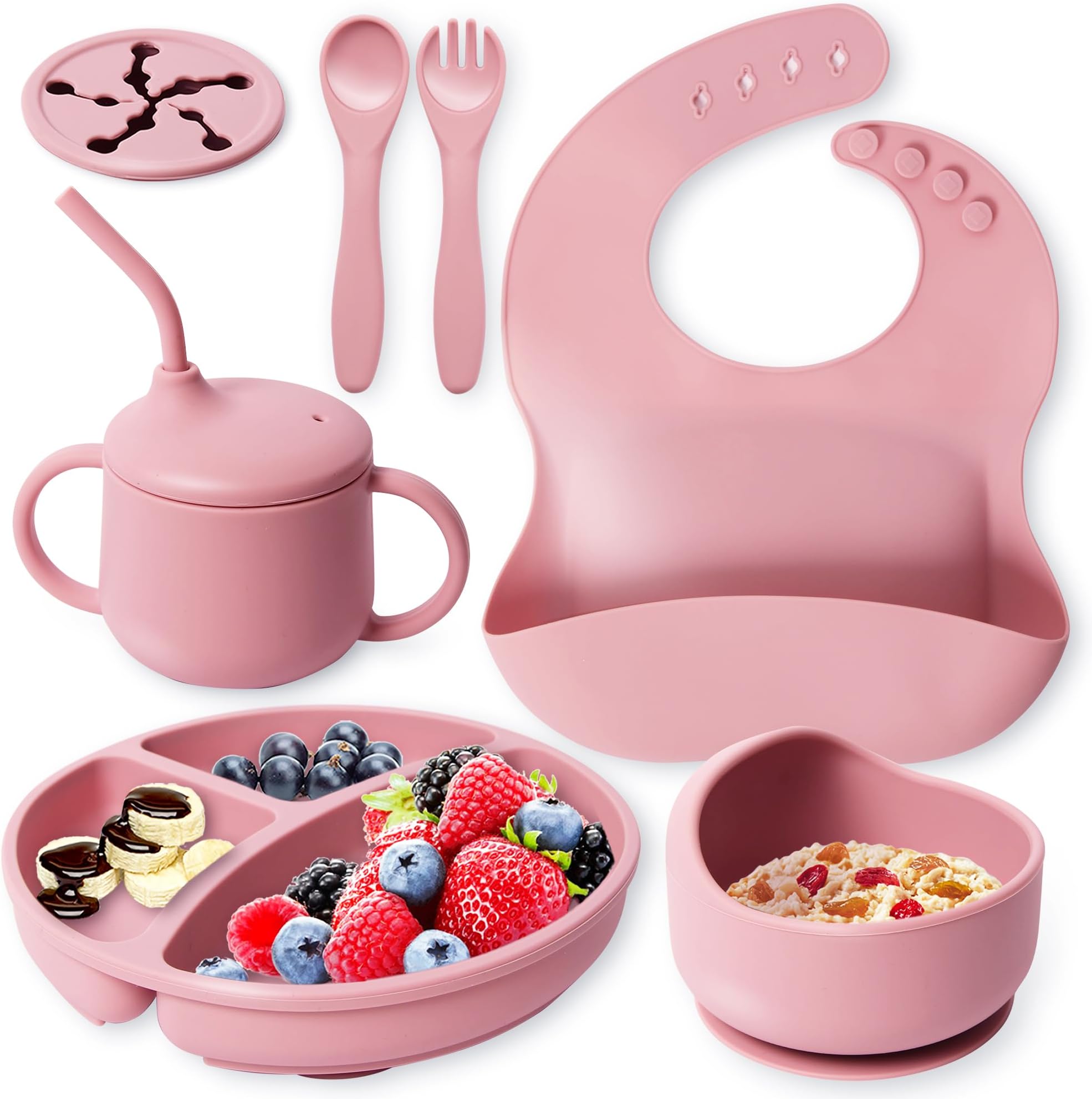 Amazon.com: Silicone Baby Feeding Supplies Set 7 Pcs Pink, Baby Led ...