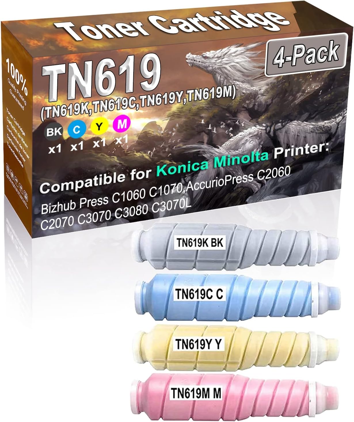 Amazon.com: SINIYA 4-Pack (BK/C/Y/M) Compatible High Yield TN-619 TN619 (TN619K TN619C TN619Y ...