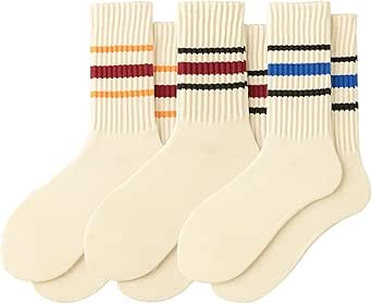 3 Pairs Striped Crew Socks Retro Tube Socks Vintage Slouch Socks for ...