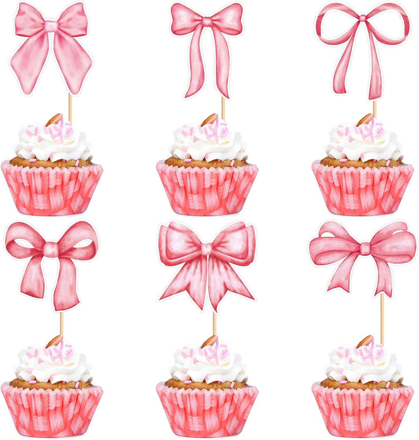 Amazon.com: 24PCS Coquette Bow Cupcake Toppers Pink Bow Coquette ...