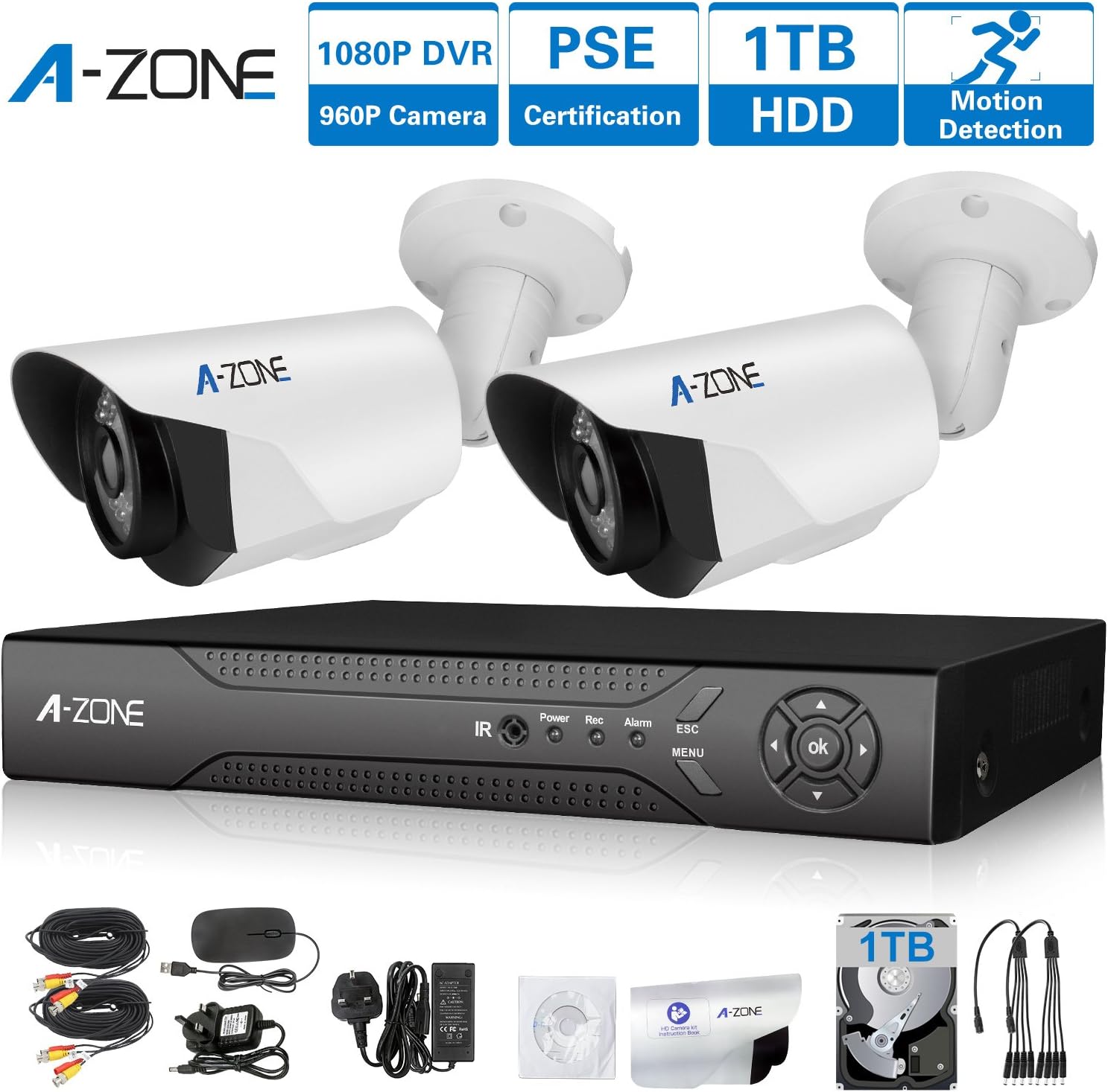 A-ZONE CCTV Camera Systems CCTV System 4CH 1080P DVR Recorder 2 x HD 1 ...