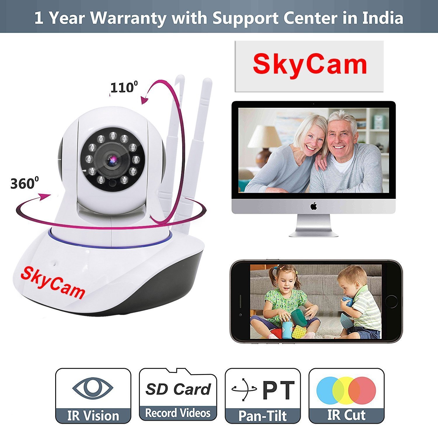 Buy WiFi CCTV Camera hd Indoor 1.3MP with Double Antennas, 360 Degrees ...