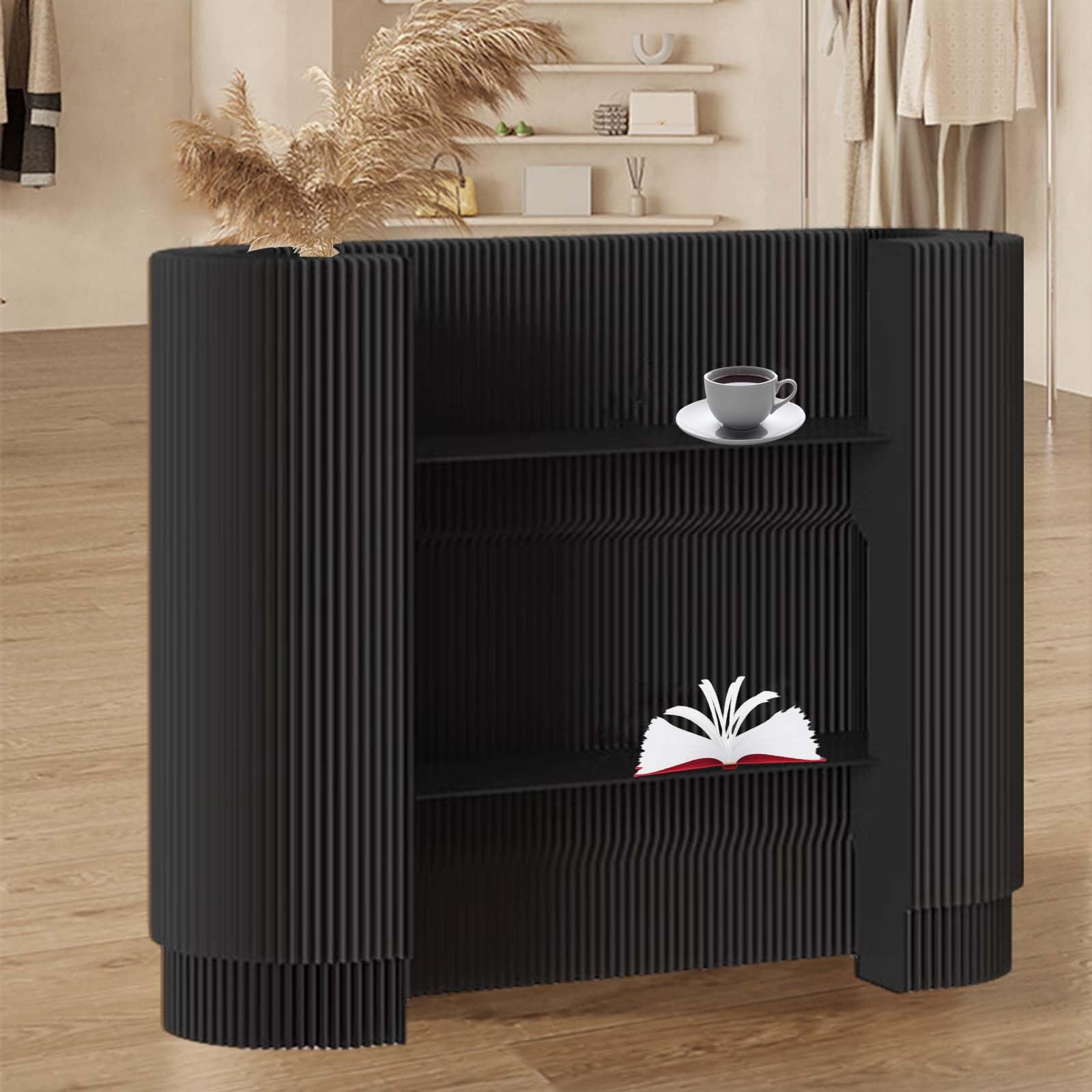 Reception Desk, Front Counter with 2 Moveable Shelves, Modern Oval ...