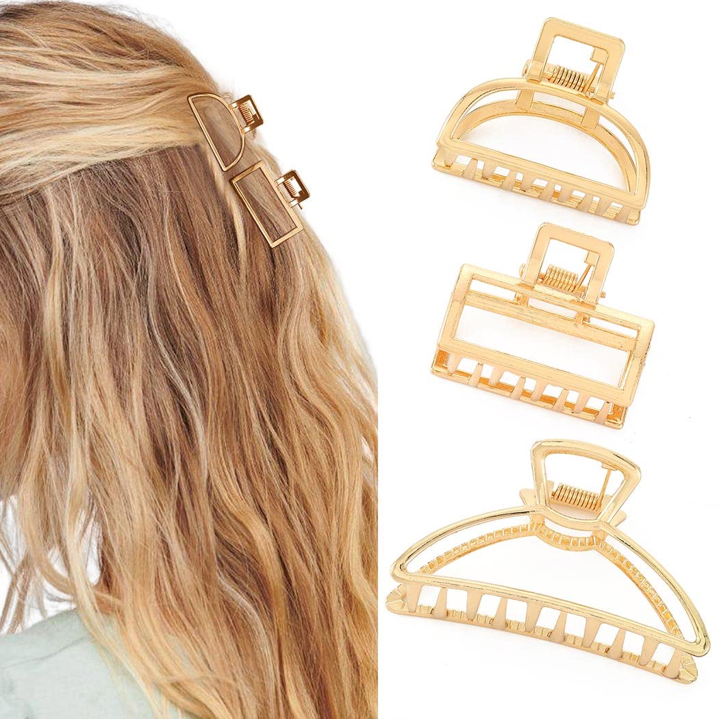 Amazon.com: Brinie Metal Claw Hair Clips Set - Gold Medium Catch ...