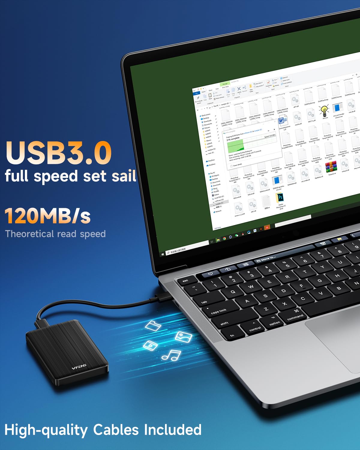 VFENG 1TB Portable External Hard Drive, Ultra Slim 2.5" USB 3.0 HDD ...