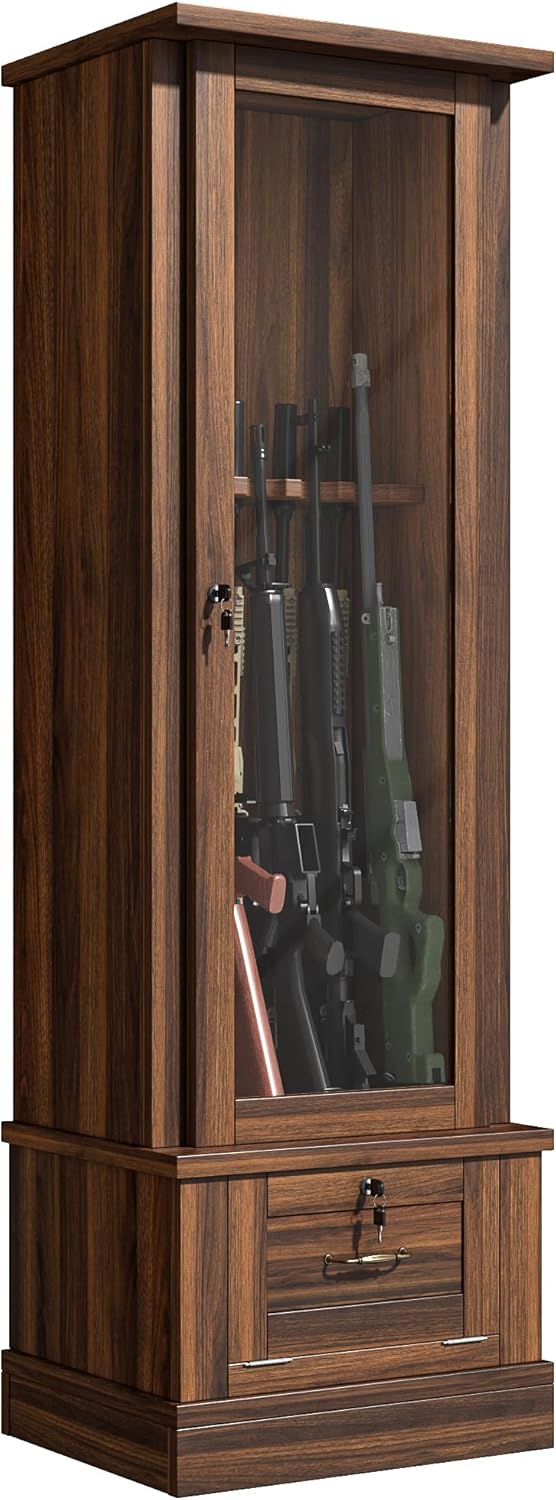 Amazon.com: Saudism 10 Gun Safe for Rifles, Wooden Display Gun Cabinet ...