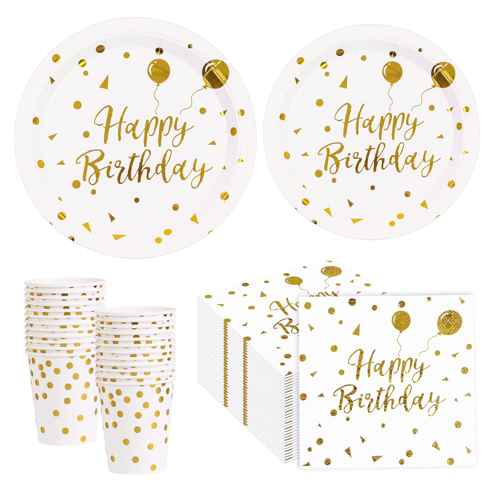 Amazon.com: HFBOBP 64PCS Happy Birthday Party Supplies - White Gold ...
