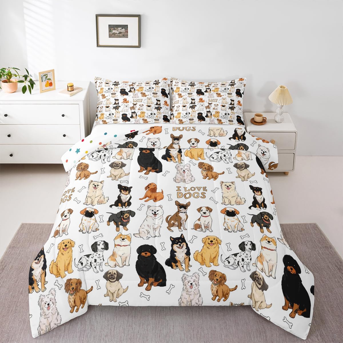 Amazon.com: Erosebridal Dog Comforter Set for Kids Cute Cartoon Puppy ...