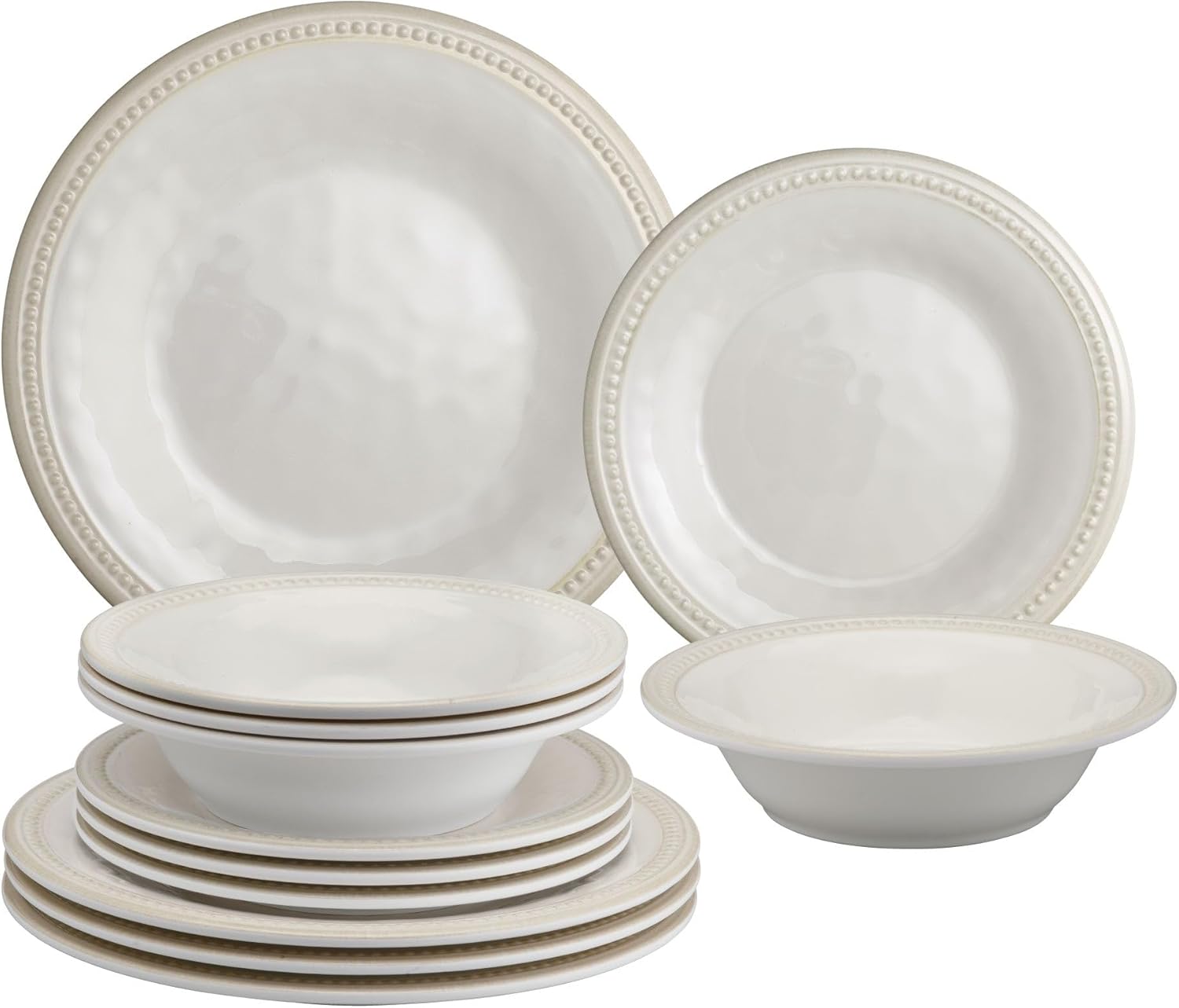 Amazon.com | UPware 12 Piece Beaded Melamine Dinnerware Sets, Outdoor ...