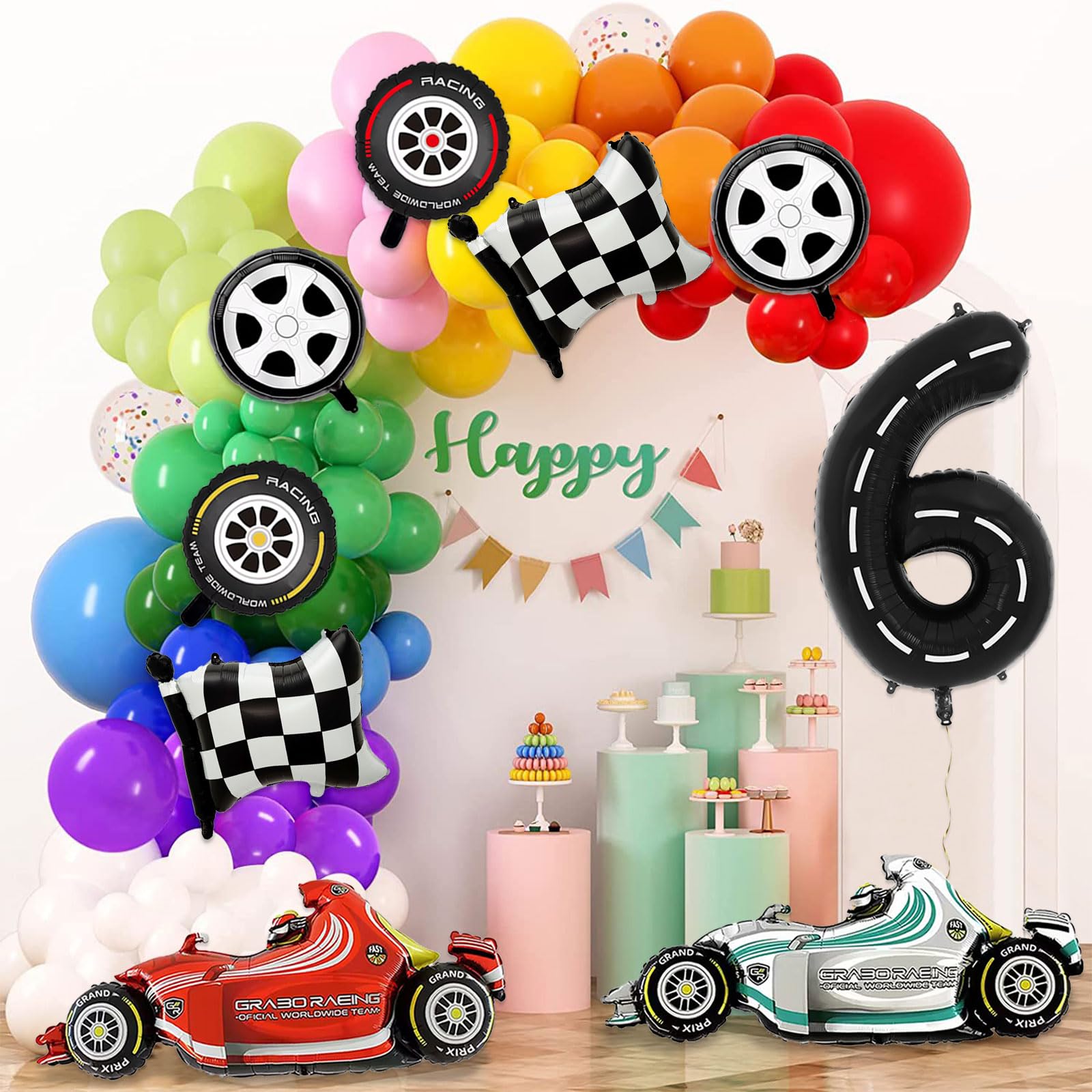 Snapklik.com : Number 6 Race Car Balloons, 43 Inch Race Car Party ...