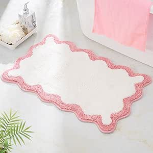 Amazon.com: DyeFury Luxury Cute Bathroom Rugs, White Bath Mat W/Pink ...