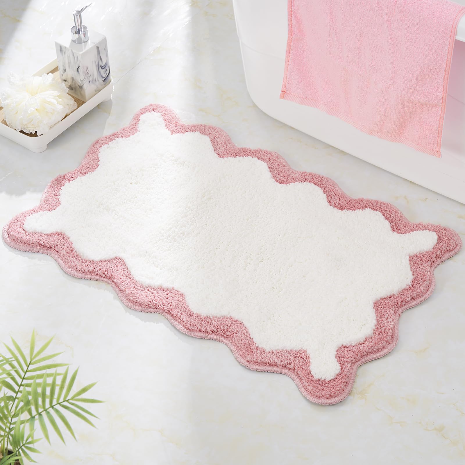 Amazon.com: DyeFury Luxury Cute Bathroom Rugs, White Bath Mat W/Pink ...