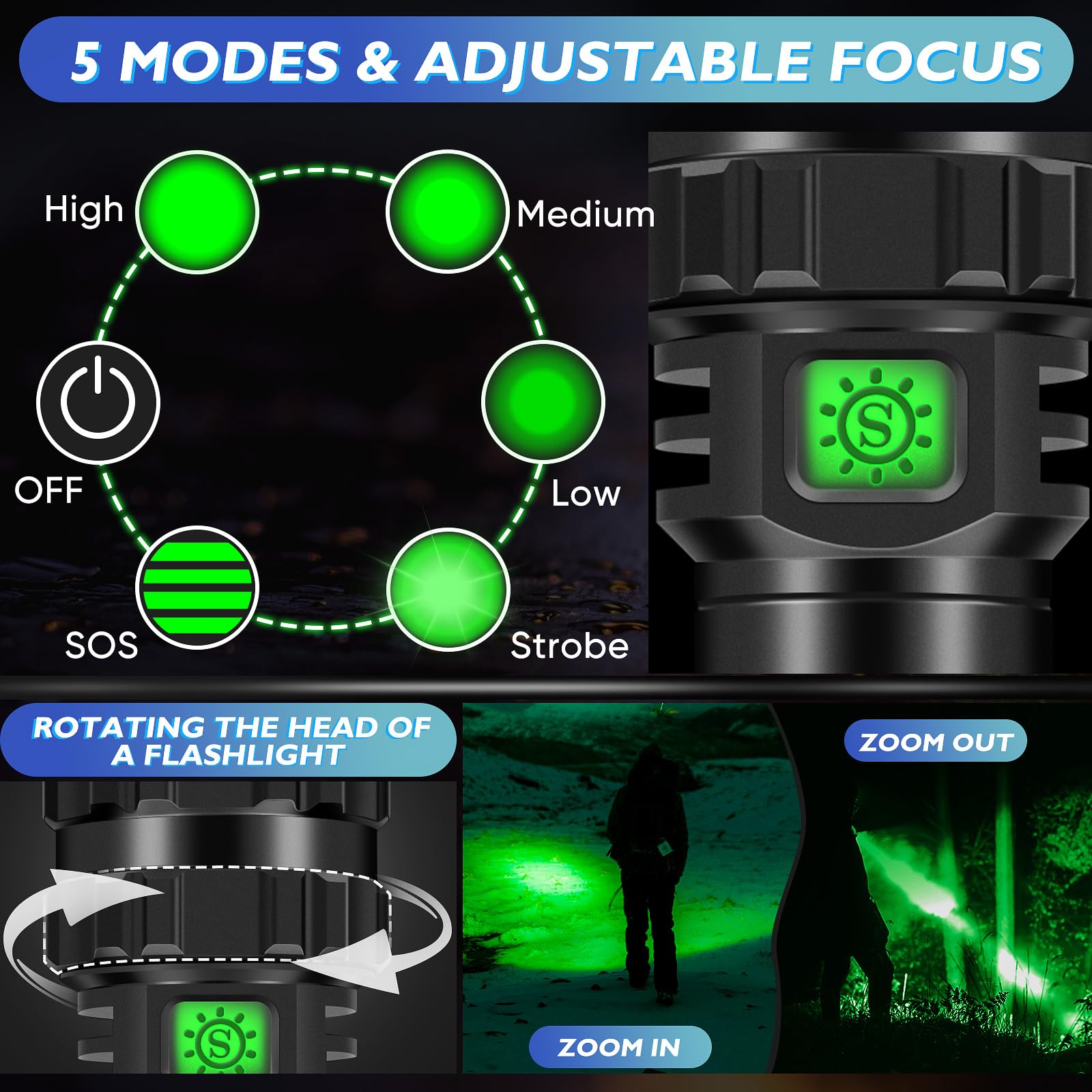 Snapklik.com : WINDFIRE Green LED Flashlight, USB Rechargeable Green ...
