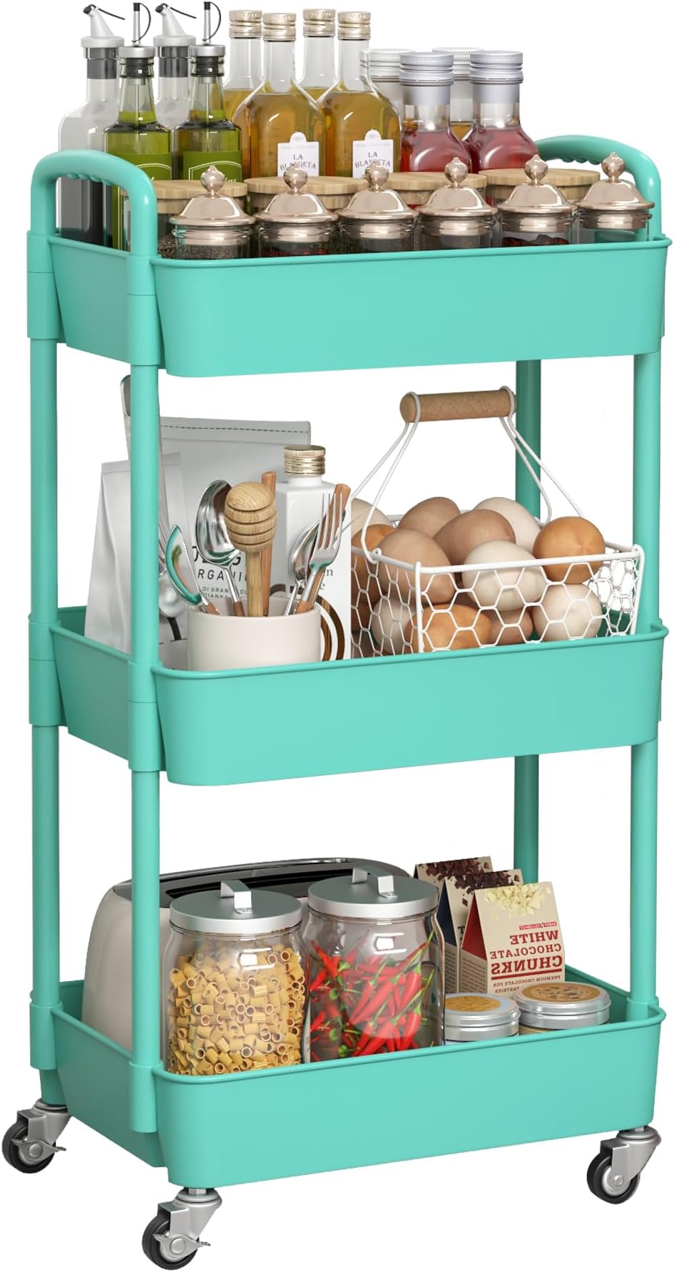 Amazon.com: Sywhitta 4-Tier Plastic Rolling Utility Cart with Handle ...
