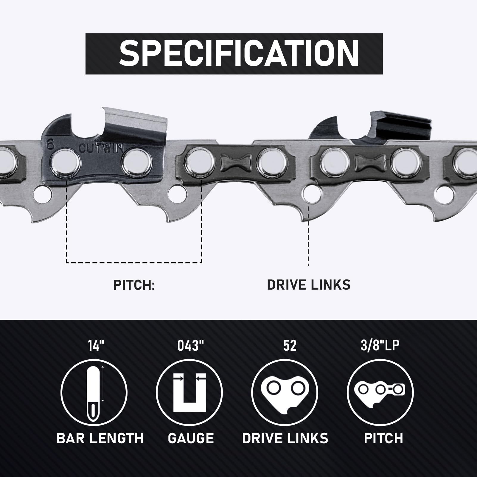 Snapklik.com : Cutwin 3 Pack 14 Inch Chainsaw Chain CW-R52 3/8 LP Pitch ...