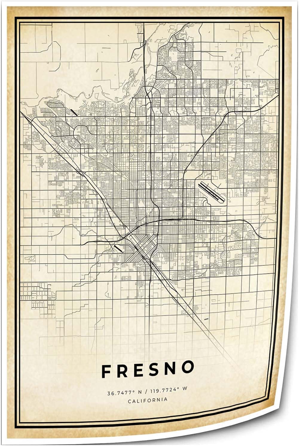 Amazon.com: Zhumendi Fresno City Map Poster Fresno City Street Map Wall ...