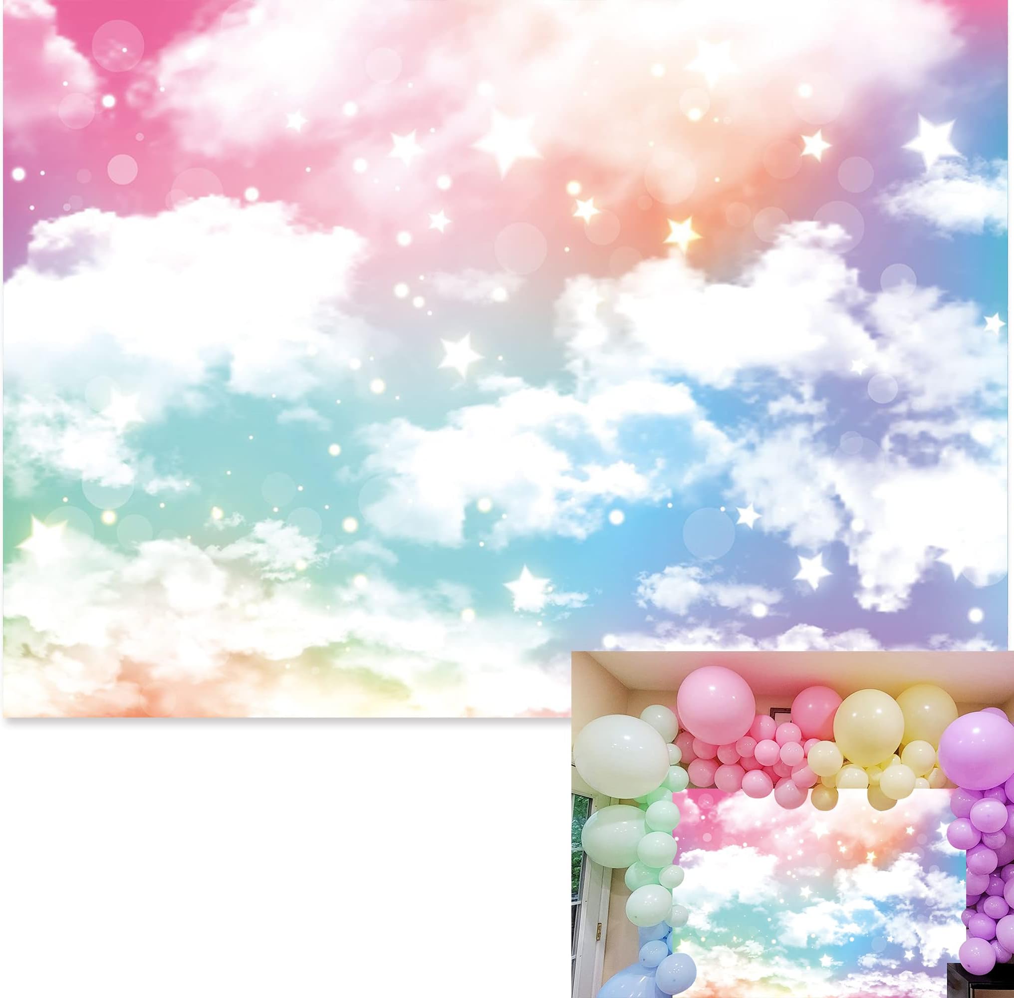 Amazon.com : AIIKES 7X5FT Rainbow Cloud Birthday Backdrop Gradient ...