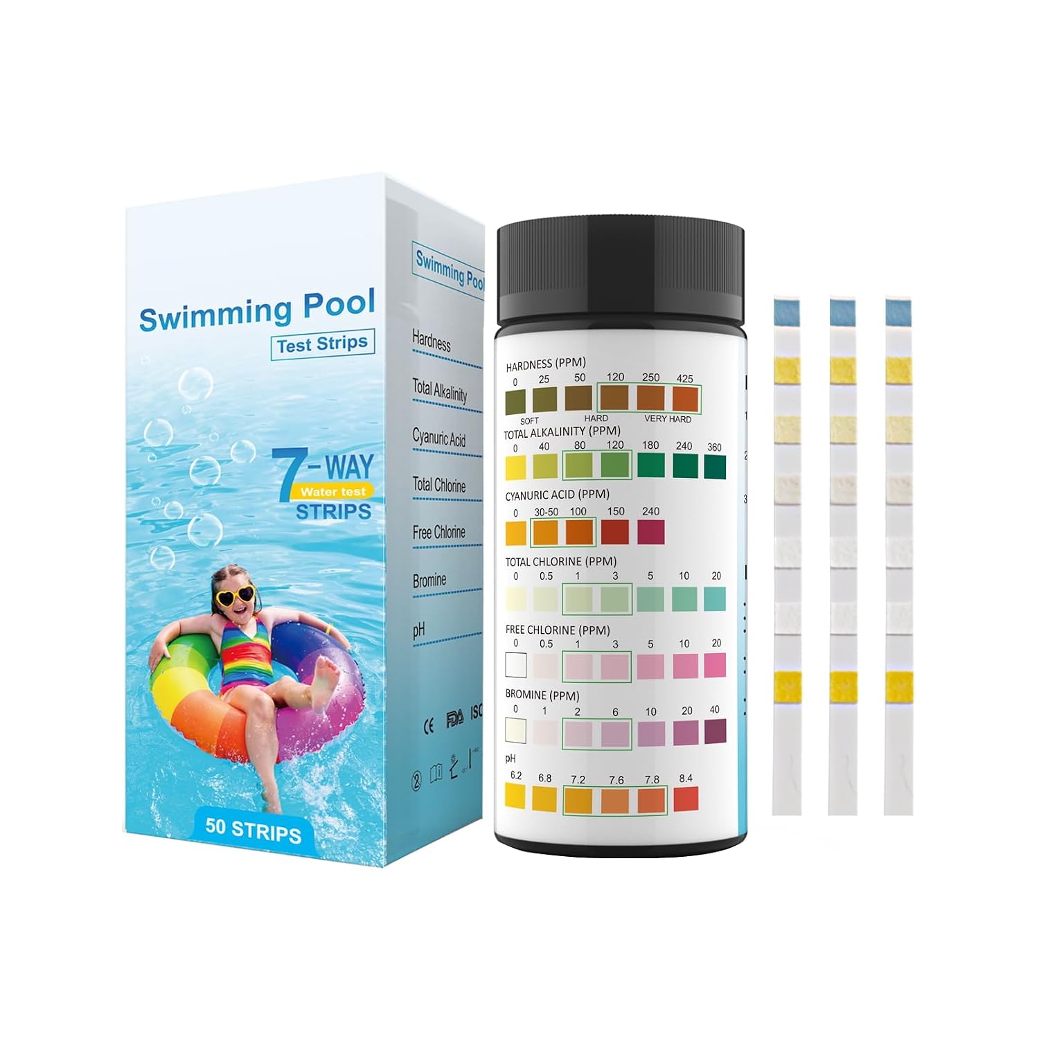 Ueomul Bandelette pH Piscine Spa 7 en 1, 50pcs pH Test Strips pour ...